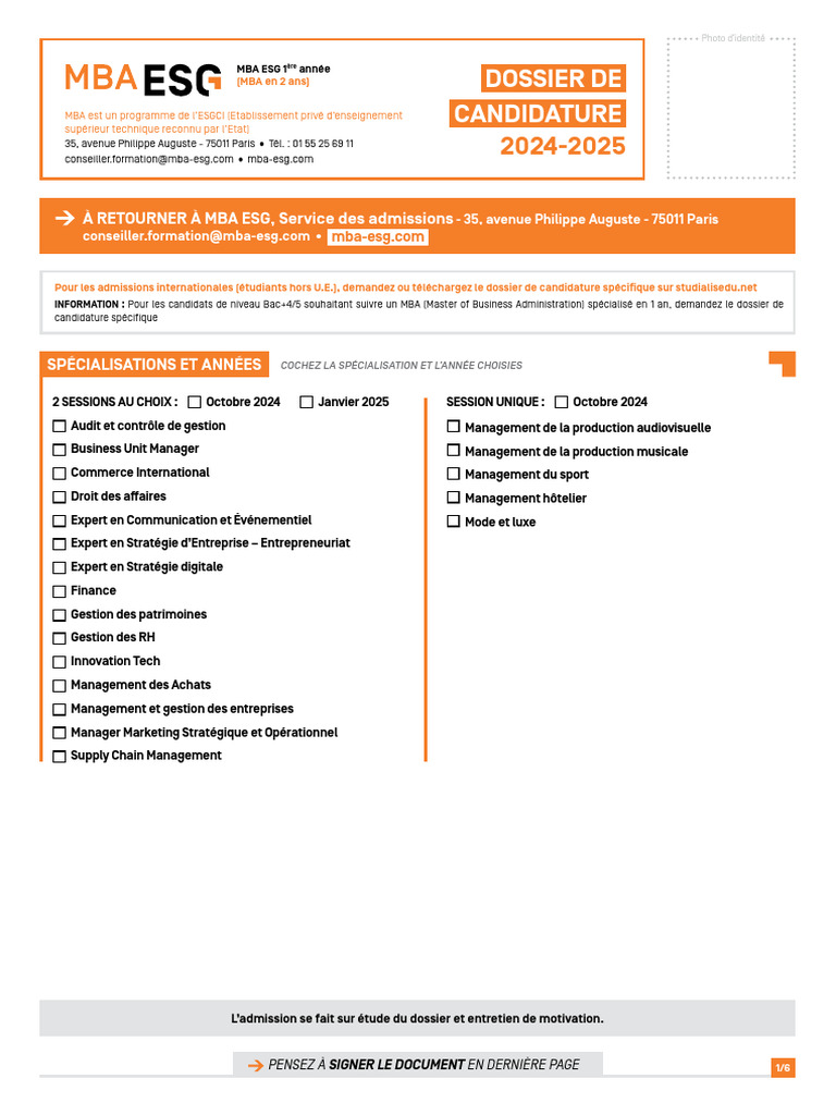 Dossier de candidature MBA ESG 2024-2025 | PDF | Maîtrise en ...