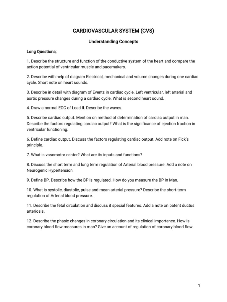CVS Understanding Concepts | PDF | Heart | Blood Pressure