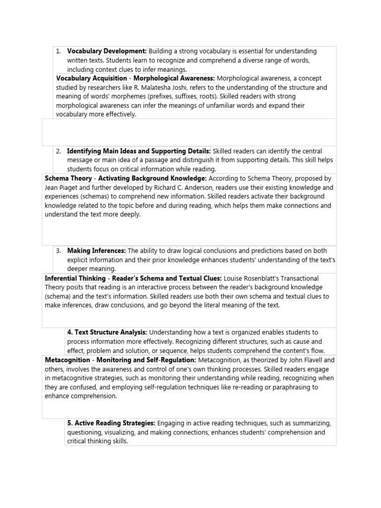 5 Reading Comprehension Skills For LP | PDF | Reading Comprehension ...
