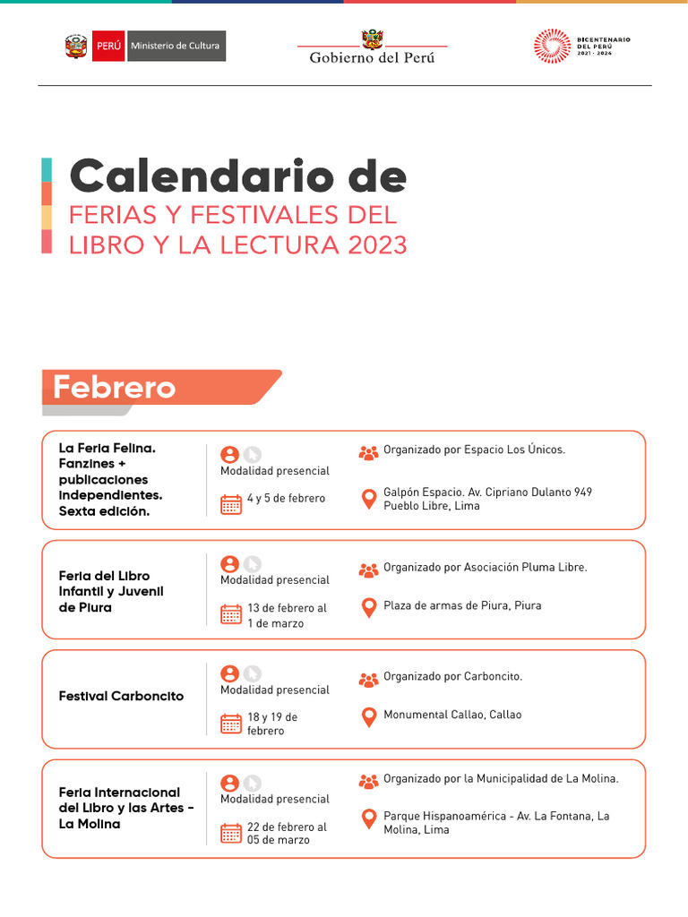 Calendario de ferias y festivales del libro y la lectura 2023 | PDF ...