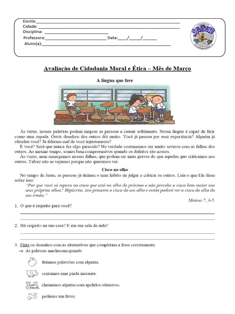 Avaliação De Cidadania Moral E ética Pdf Esportes E Recreação