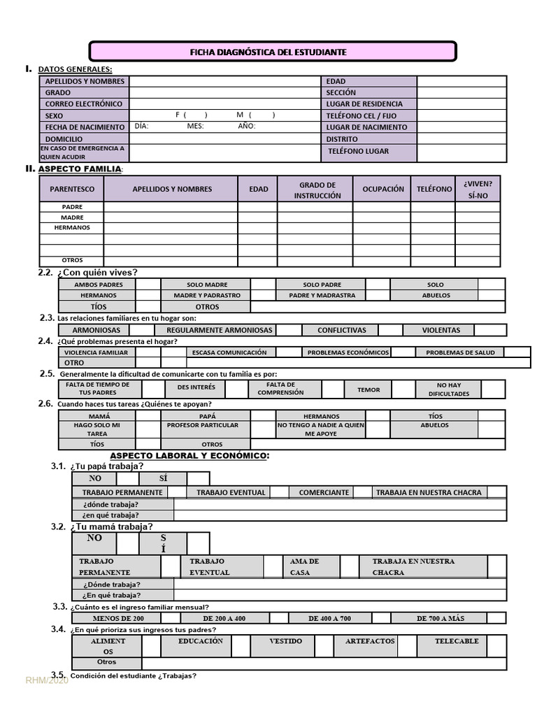 01.-Ficha-Diagnostica-Del Estudiante. | PDF