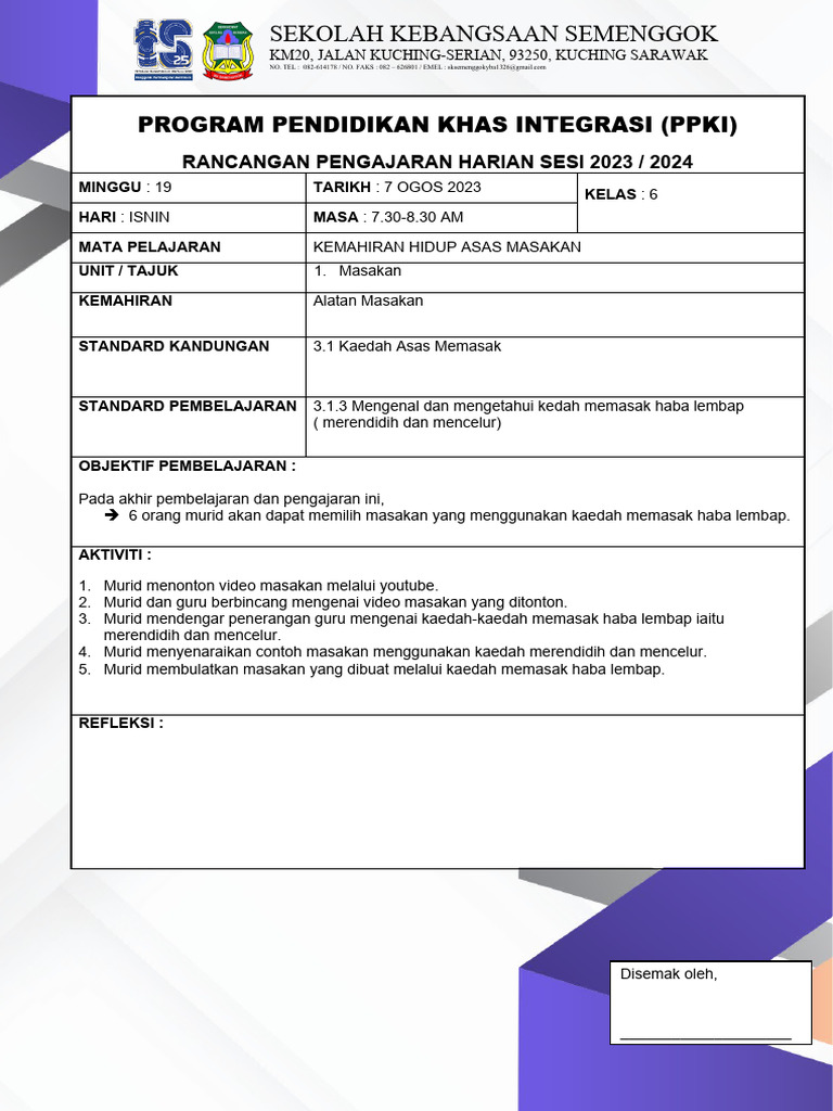 Program Pendidikan Khas Integrasi (Ppki) : Rancangan Pengajaran Harian Sesi 2023 / 2024 | PDF