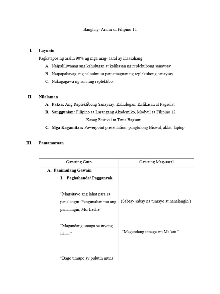 Final Banghay Aralin BAGSAIN | PDF
