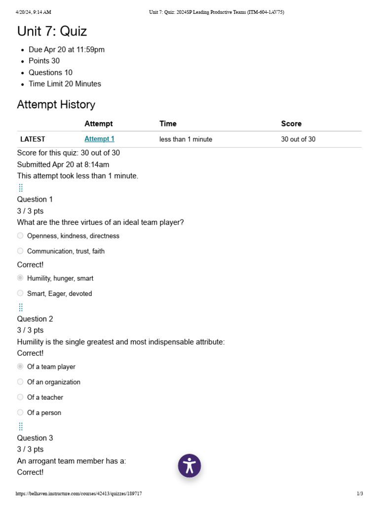 Leading Productive Teams Quiz Results | PDF | Humility
