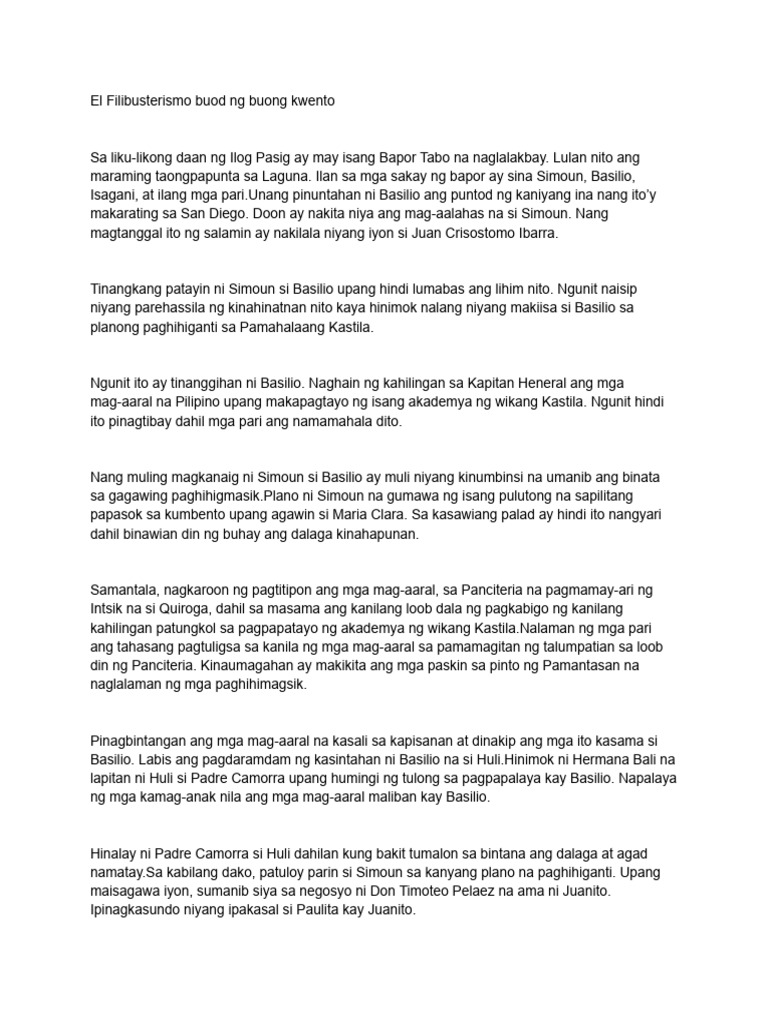 El Filibusterismo Buod NG Buong Kwento | PDF