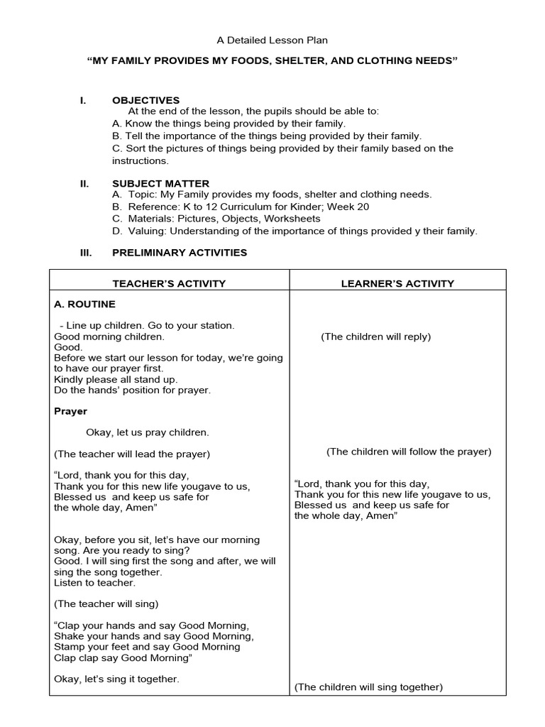 Family Needs Lesson Plan for Kids | PDF | Prayer