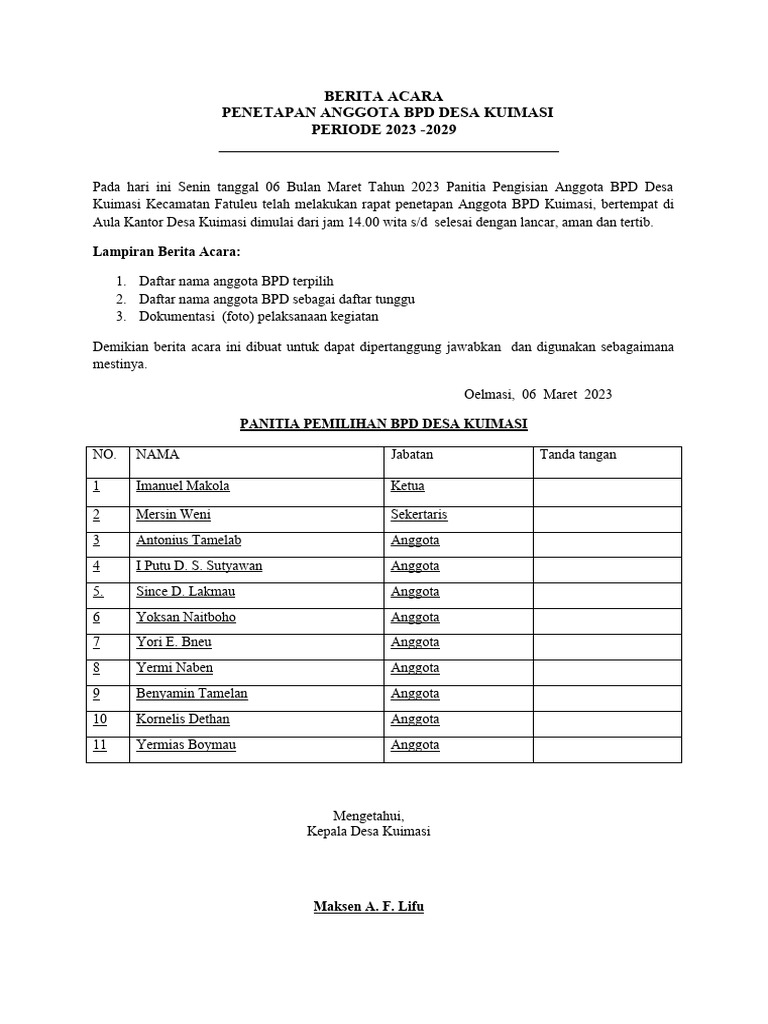 Berita Acara Pemilihan BPD | PDF