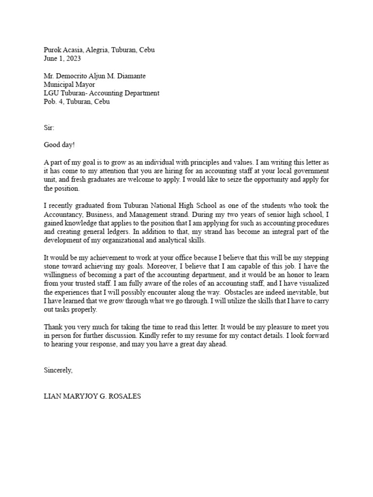 Rosales Application Letter | PDF