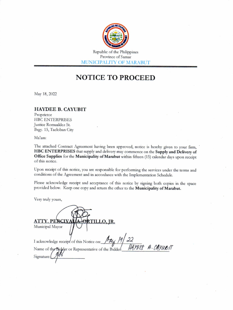 Notice To Proceed | PDF