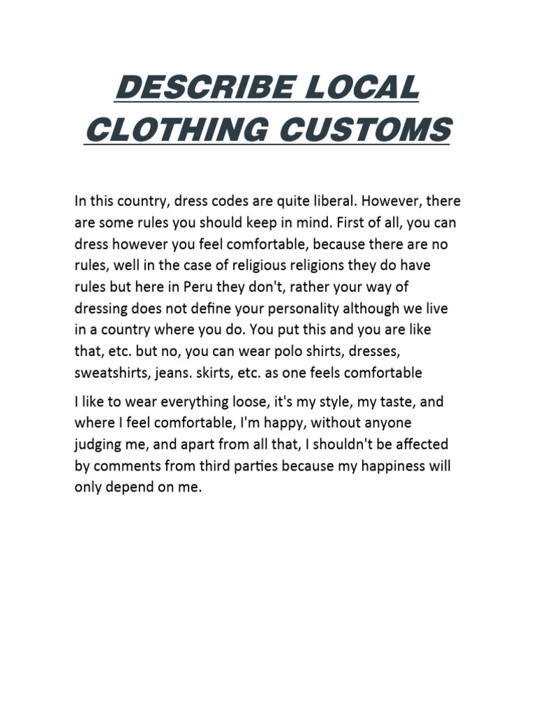 Describe Local Clothing Customs | PDF