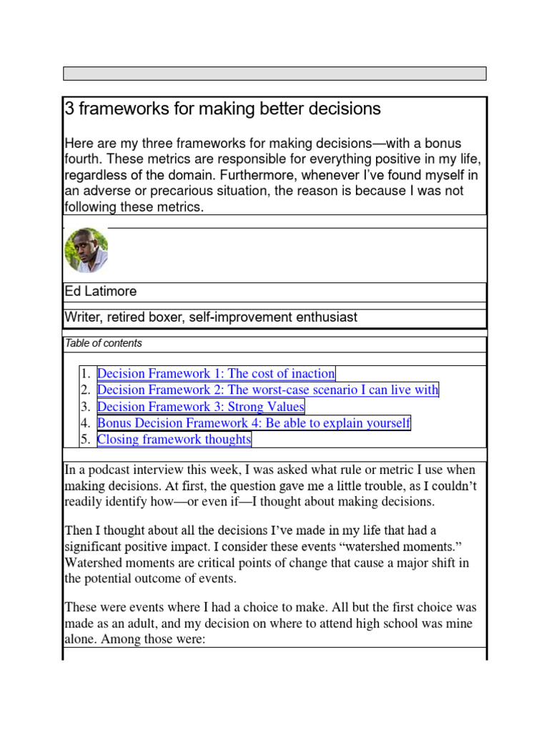 3 Frameworks For Decision Making | PDF | Thought | Decision Making