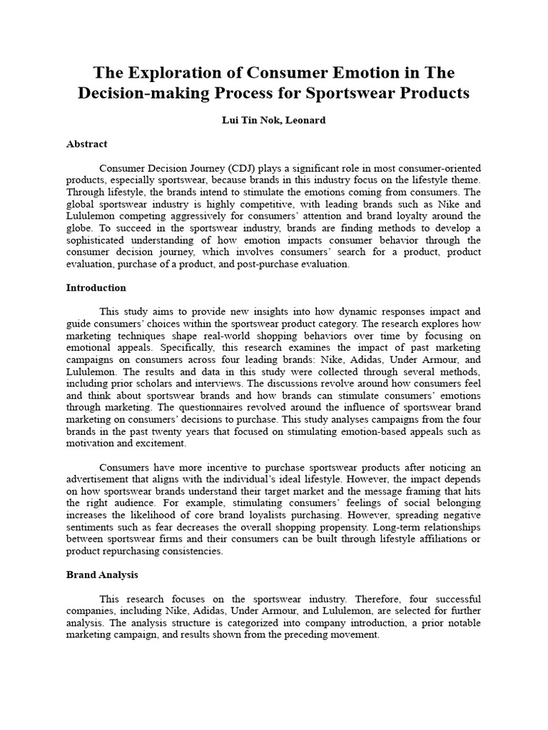 Explore Consumer Emotion in The Decision-Making Process For Sportswear Products - Leonard Lui ...
