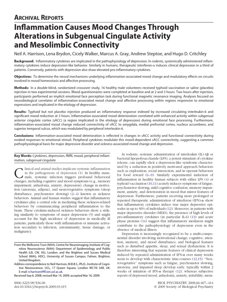 Inflammation Causes Mood Changes Through Alterations in Subgenual Cingulate Activity and ...