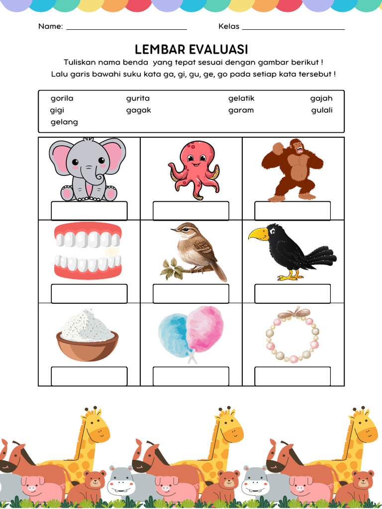 LKPD Suku Kata Awalan Ga Gi Gu Ge Go | PDF