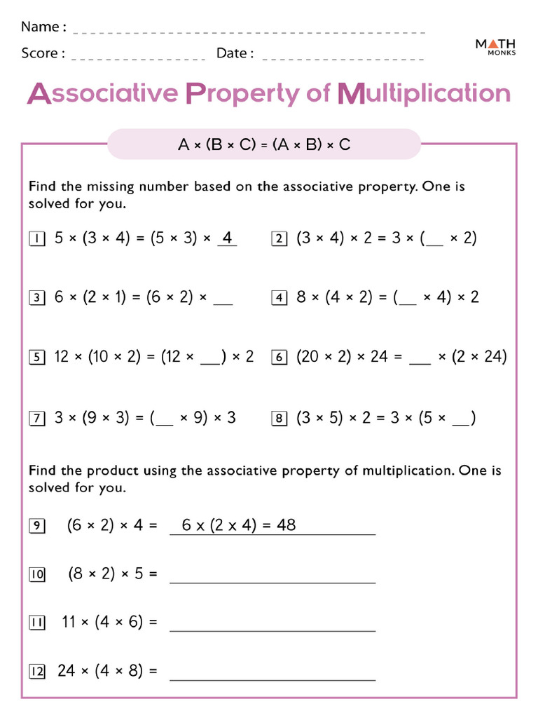 Associative Property of Multiplication Worksheets | PDF