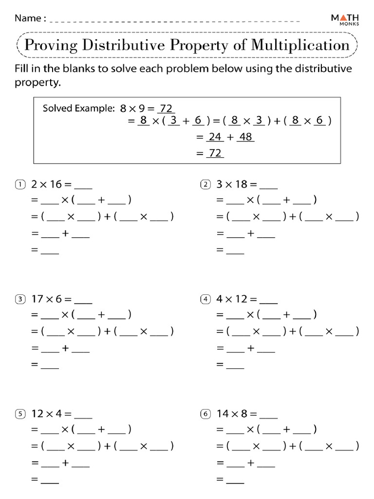 Distributive Property 3rd Grade Worksheets | PDF