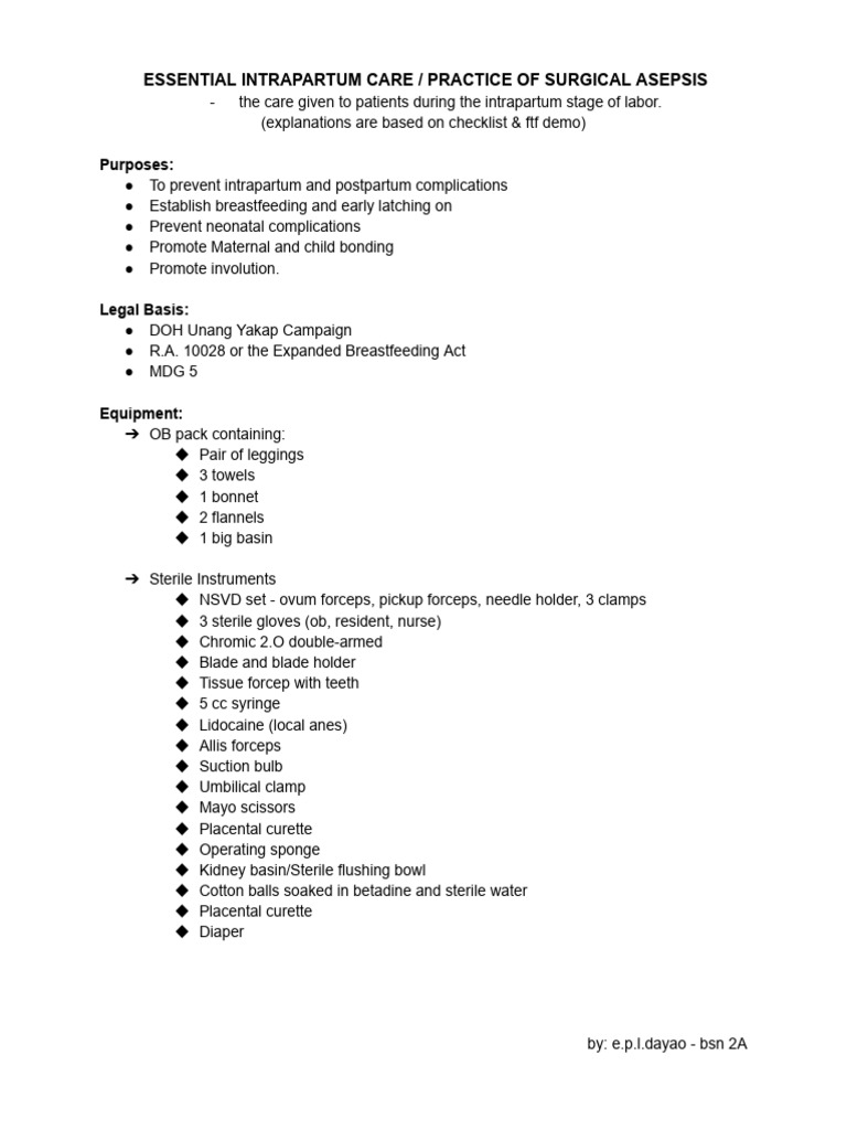 RD Script Essential Intrapartum Care Surgical Asepsis Newborn Care ...
