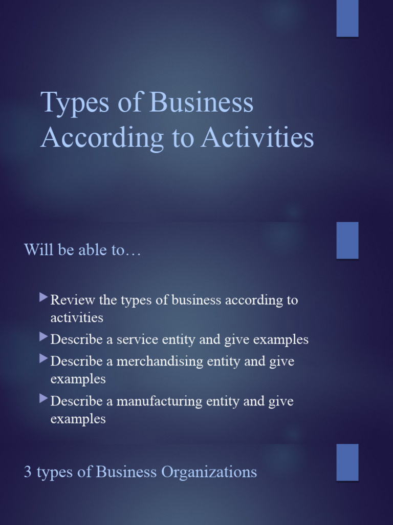 Types of Business: Service, Merchandising, Manufacturing | PDF | Career ...