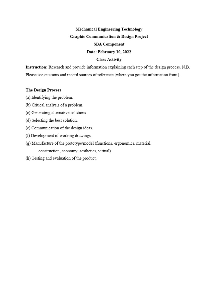 Design Process SBA Component | PDF