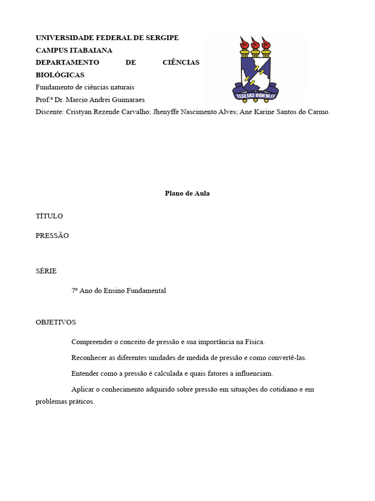 Plano de Aula-1 | Download grátis PDF | Pressão