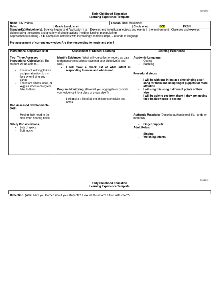 Ece Final Lesson Plan Template | PDF | Early Childhood Education | Infants