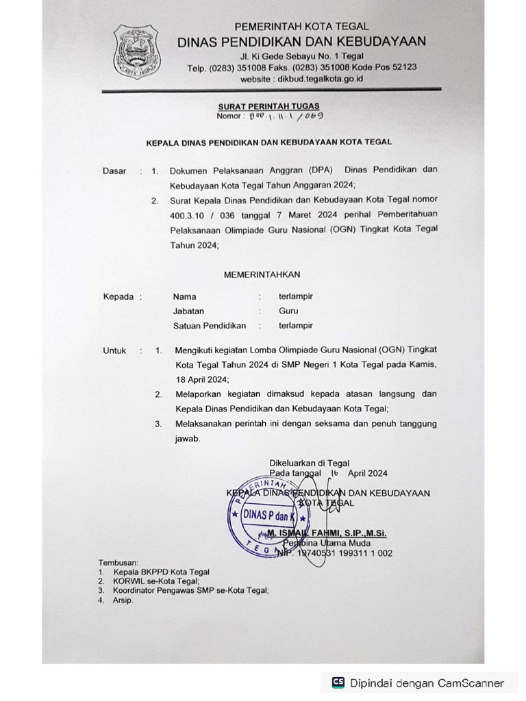 Surat Tugas Lomba OGN Tahun 2024 | PDF