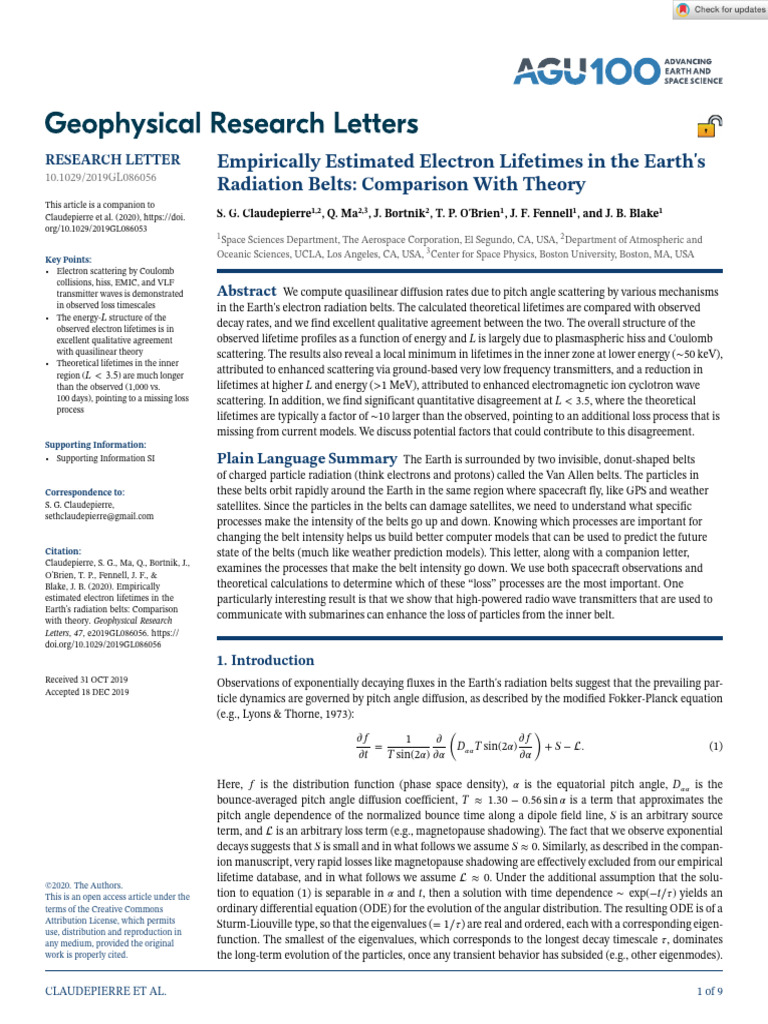Geophysical Research Letters - 2020 - Claudepierre - Empirically ...