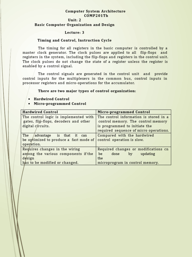 Comp201TH Unit2 Lecture 3 Timing and Control, Instruction Cycle | PDF | Office Equipment ...