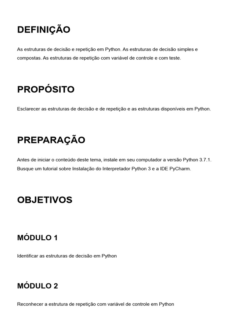 04.estruturas de Decisão e de Repetição em Python | PDF | Python ... 04.estruturas de Decisão e de Repetição em Python | PDF | Python ...