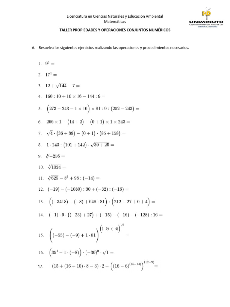 Taller de Matemáticas: Conjuntos Numéricos | PDF | Crecimiento personal ...