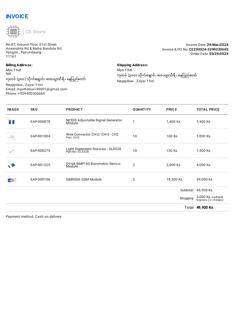 Invoice CE290324-5299220605 | PDF