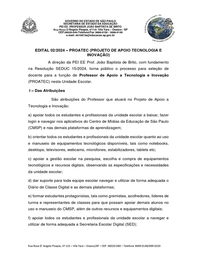 Edital Proatec Brito | PDF Edital Proatec Brito | PDF