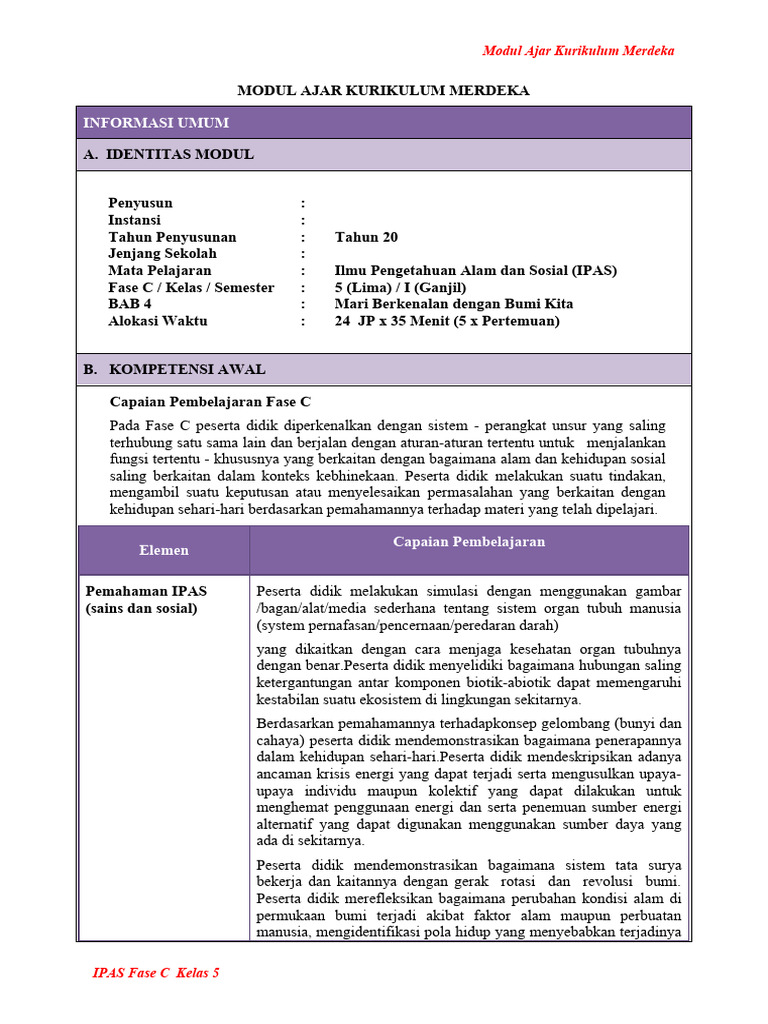 Modul Ajar Ipas Bab 4 | PDF | Ilmu Sosial | Sains & Matematika