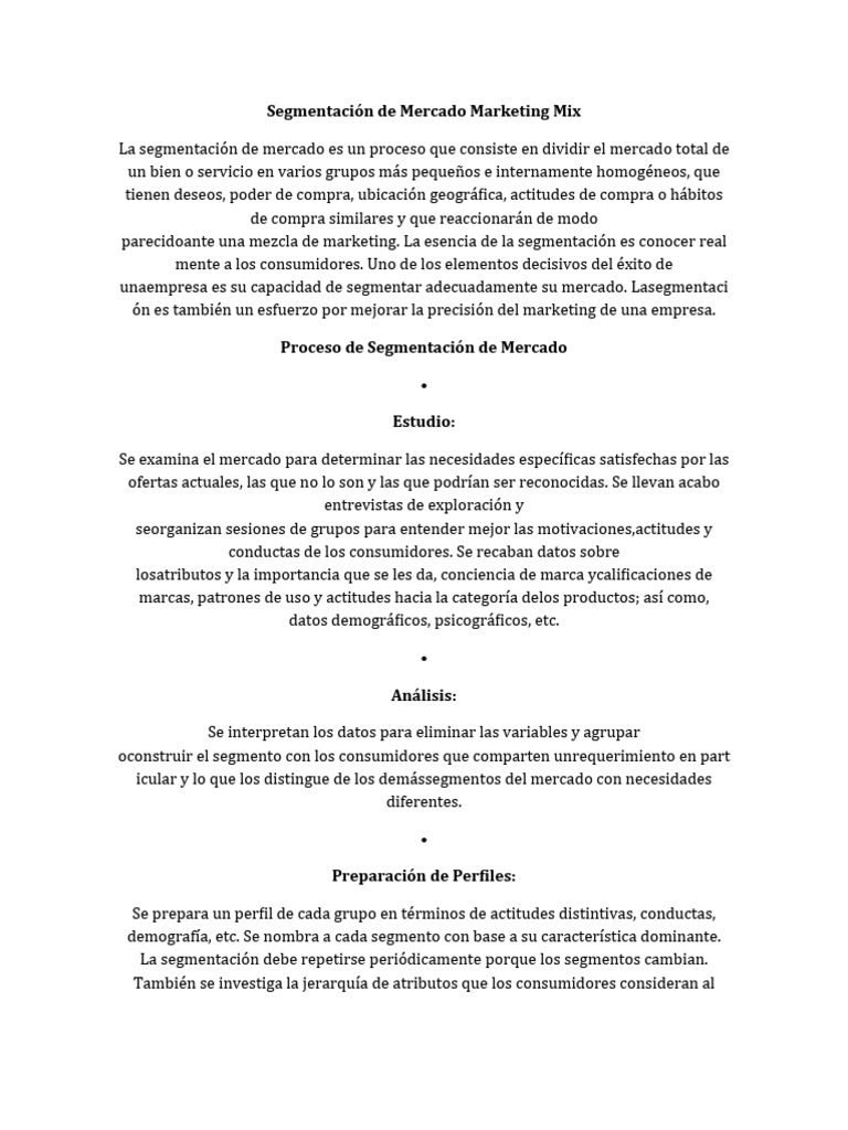 Segmentación Y Marketing Mix Eficaz Pdf Marketing Producto Negocio