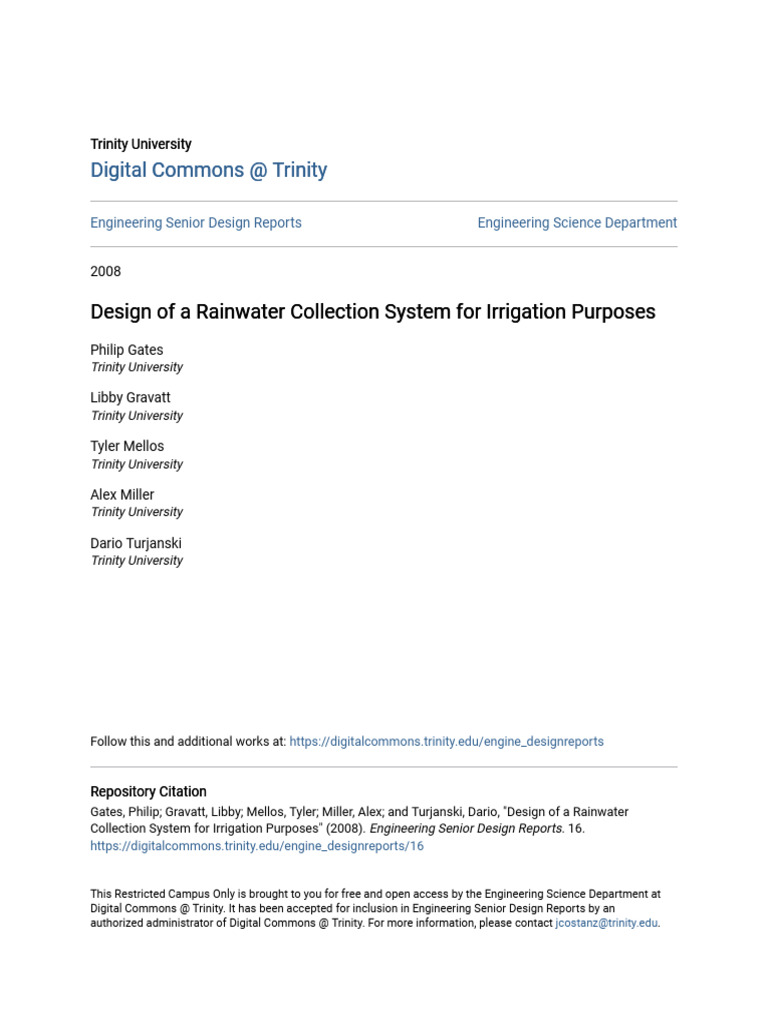 Rainwater Collection System Design | PDF | Irrigation | Water