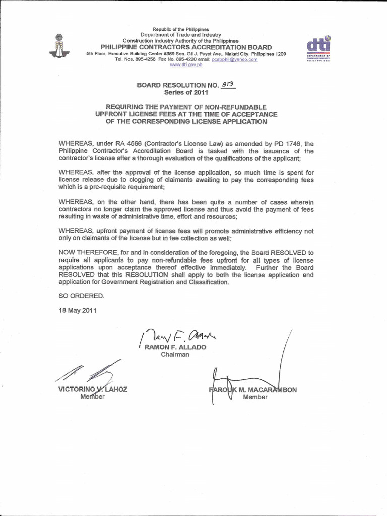 B.R. No. 313 S. 2011 - Requiring The Payment of Non Refundable Fees | PDF