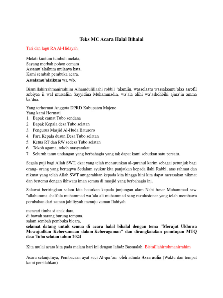 Teks MC Halal Bihalal | PDF | Agama & Spiritualitas