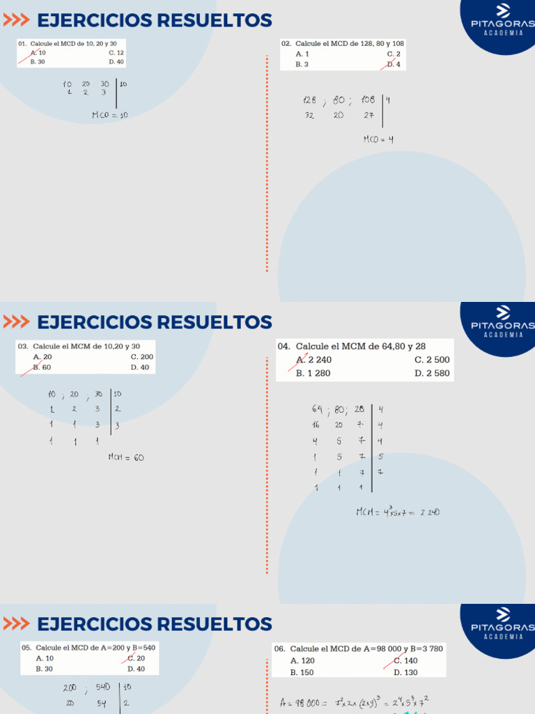 Avance 8_MCD y MCM_ejercicios | PDF