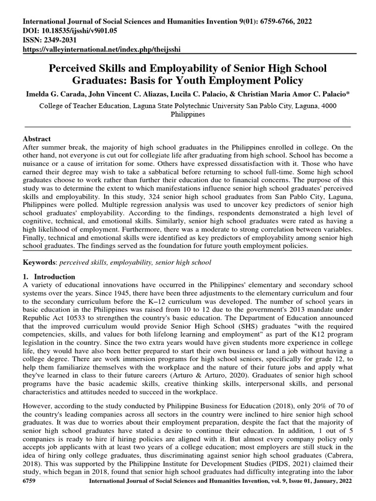 Employability Skills of Senior High Graduates | PDF | Employment ...