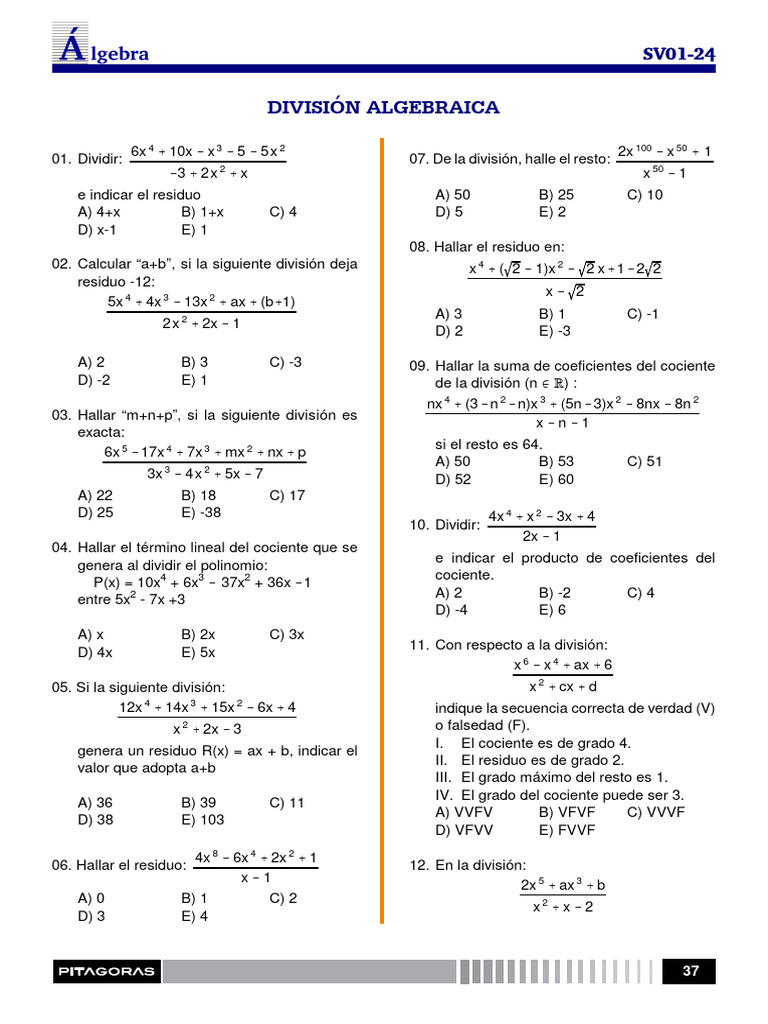 REPASO - DIVISIÓN ALGEBRAICA | PDF | Álgebra abstracta | Matemáticas