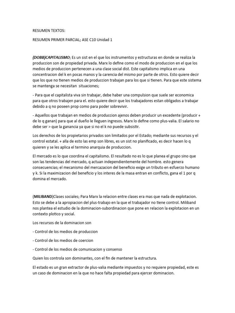 RESUMEN TEXTOS U1 ASE | PDF | Capitalismo | Estado (política)