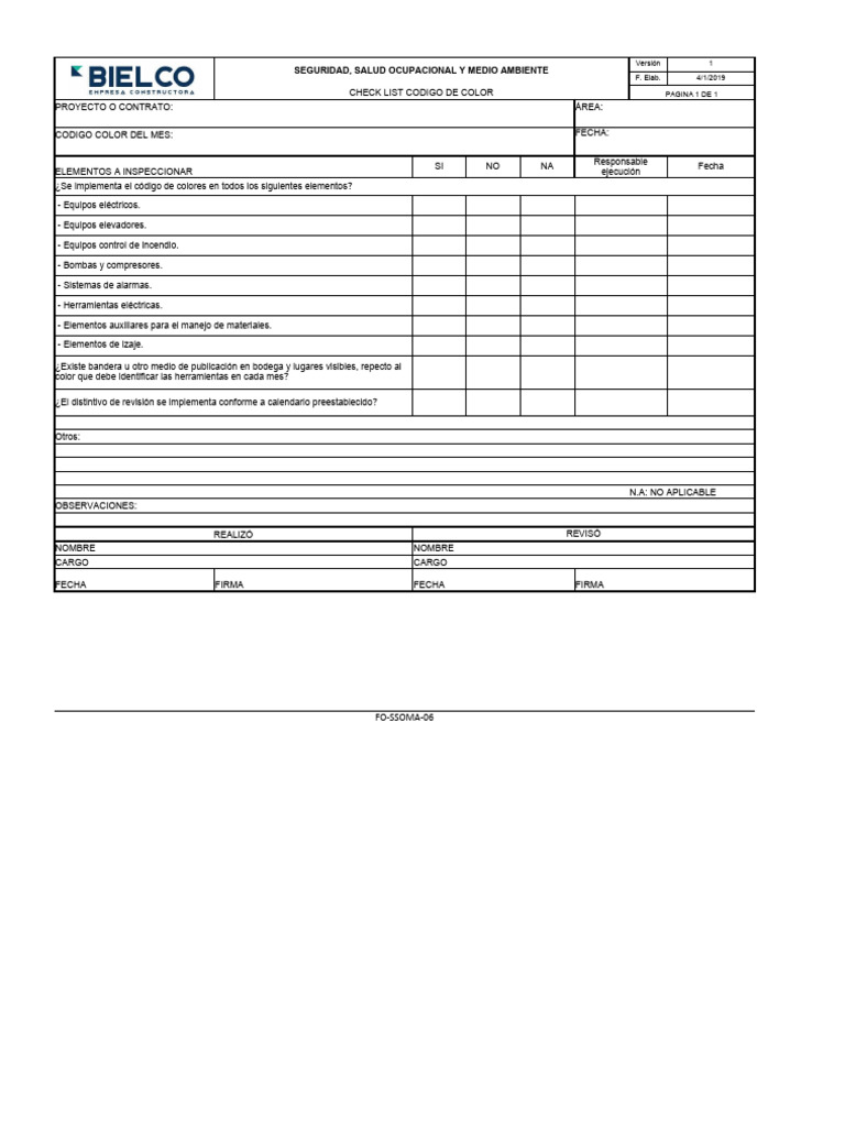 FO-SSOMA-06 Check list Cod. Colores | PDF FO-SSOMA-06 Check list Cod. Colores | PDF