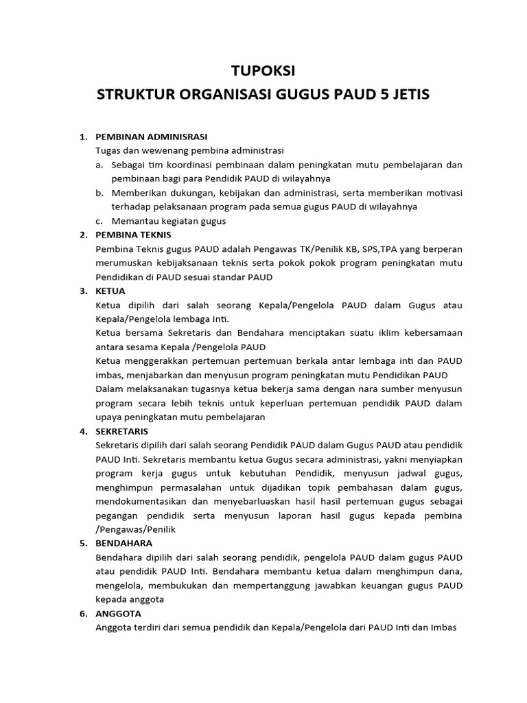 Struktur Gugus PAUD Jetis | PDF | Karier & Perkembangan | Kesehatan Holistik