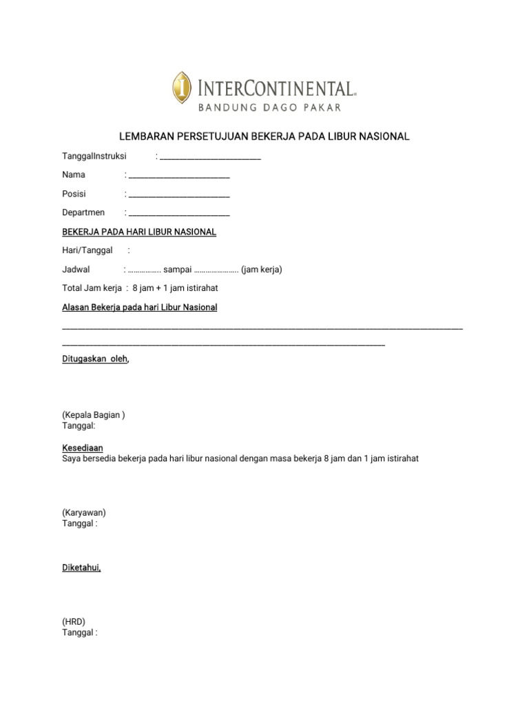 Form - Bekerja Di Hari Libur Nasional | PDF