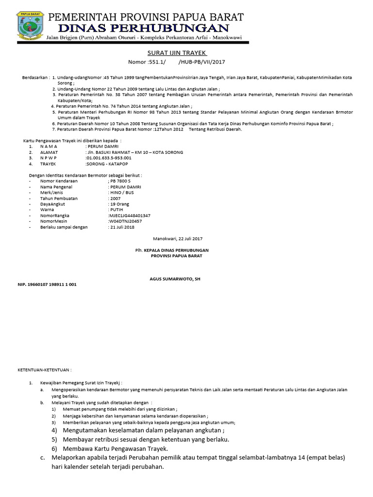 Izin Trayek-Brt | PDF