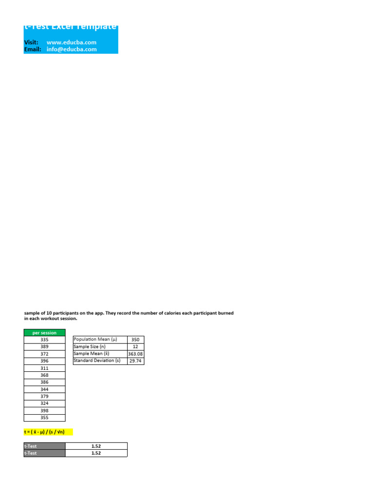 T-Test Formula Excel Template | PDF | Student's T Test | Sample Size ...