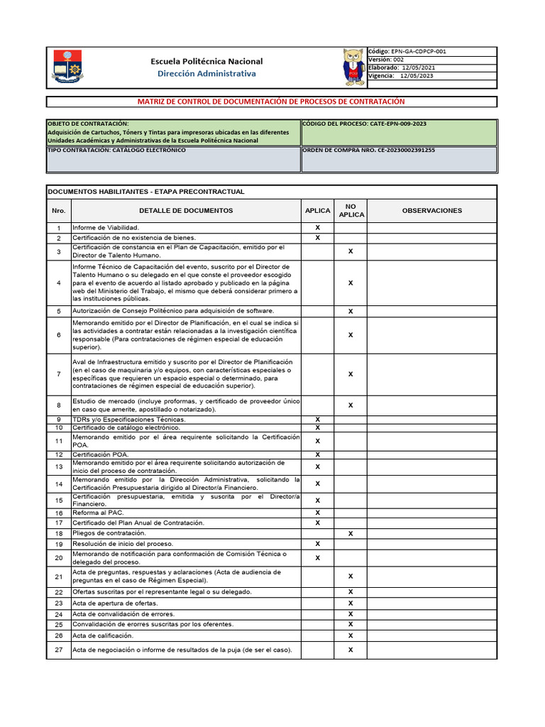 Matriz de Control de Documentacion DIGITAL | Descargar gratis PDF ...