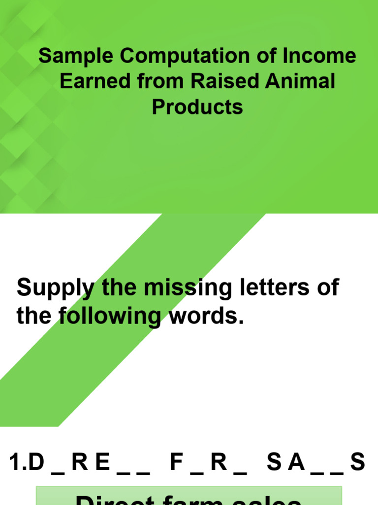 Week 8 Day 3 Sample Computation | PDF | Farms | Income