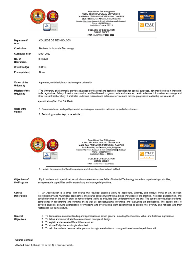 Art Appreciation Syllabus MARCH | PDF | Liberal Arts Education